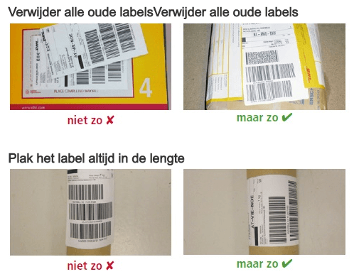 Hoe moet ik het verzendlabel op de doos bevestigen?