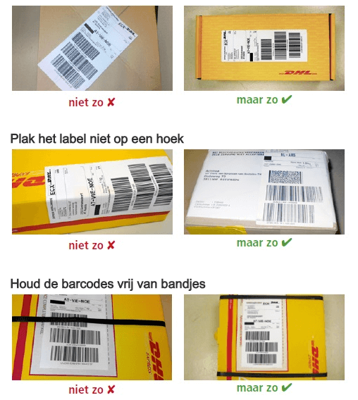 Hoe moet ik het verzendlabel op de doos bevestigen?